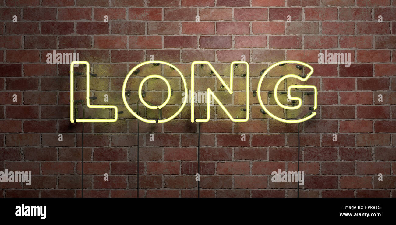 LONG - fluorescent Neon tube Sign on brickwork - Front view - 3D ...