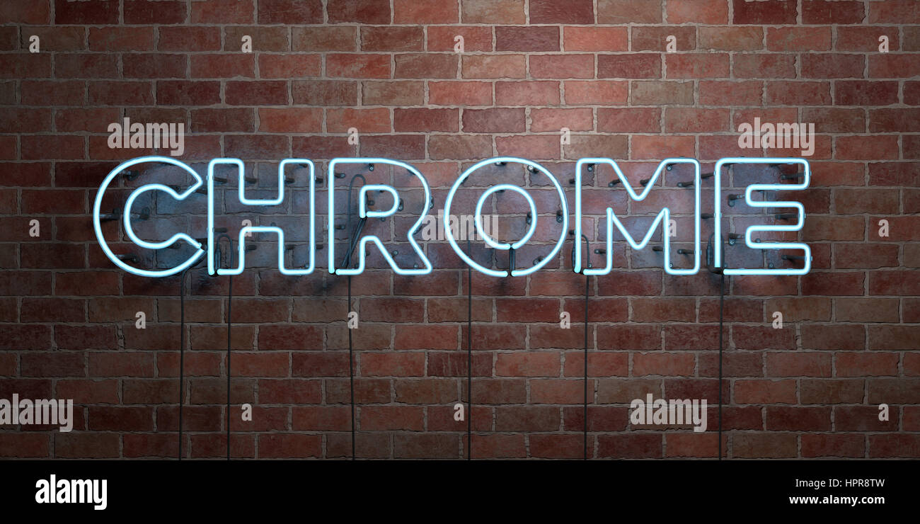 CHROME - fluorescent Neon tube Sign on brickwork - Front view - 3D ...