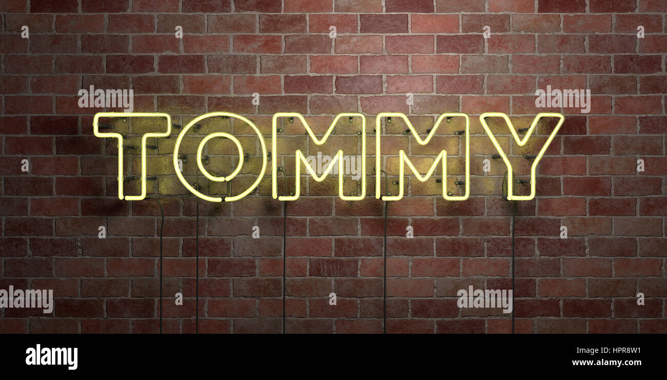 TOMMY - fluorescent Neon tube Sign on brickwork - Front view - 3D ...
