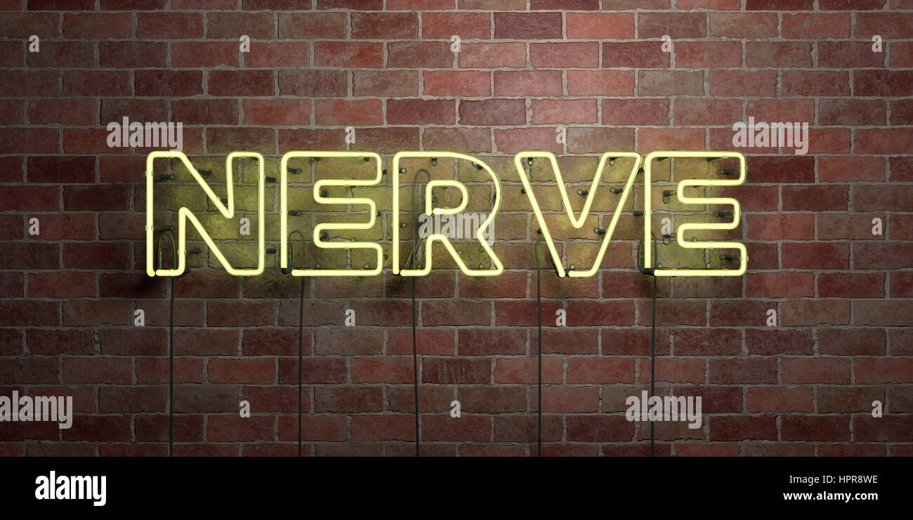 NERVE - fluorescent Neon tube Sign on brickwork - Front view - 3D ...