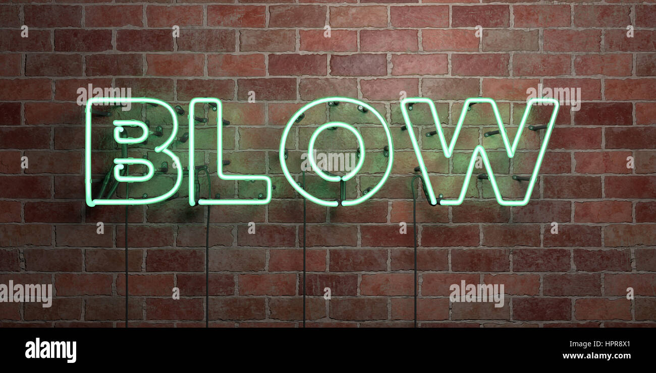 BLOW - fluorescent Neon tube Sign on brickwork - Front view - 3D ...