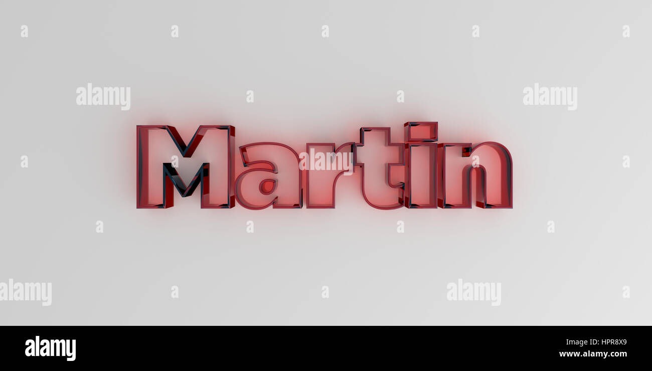Martin - Red glass text on white background - 3D rendered royalty free ...