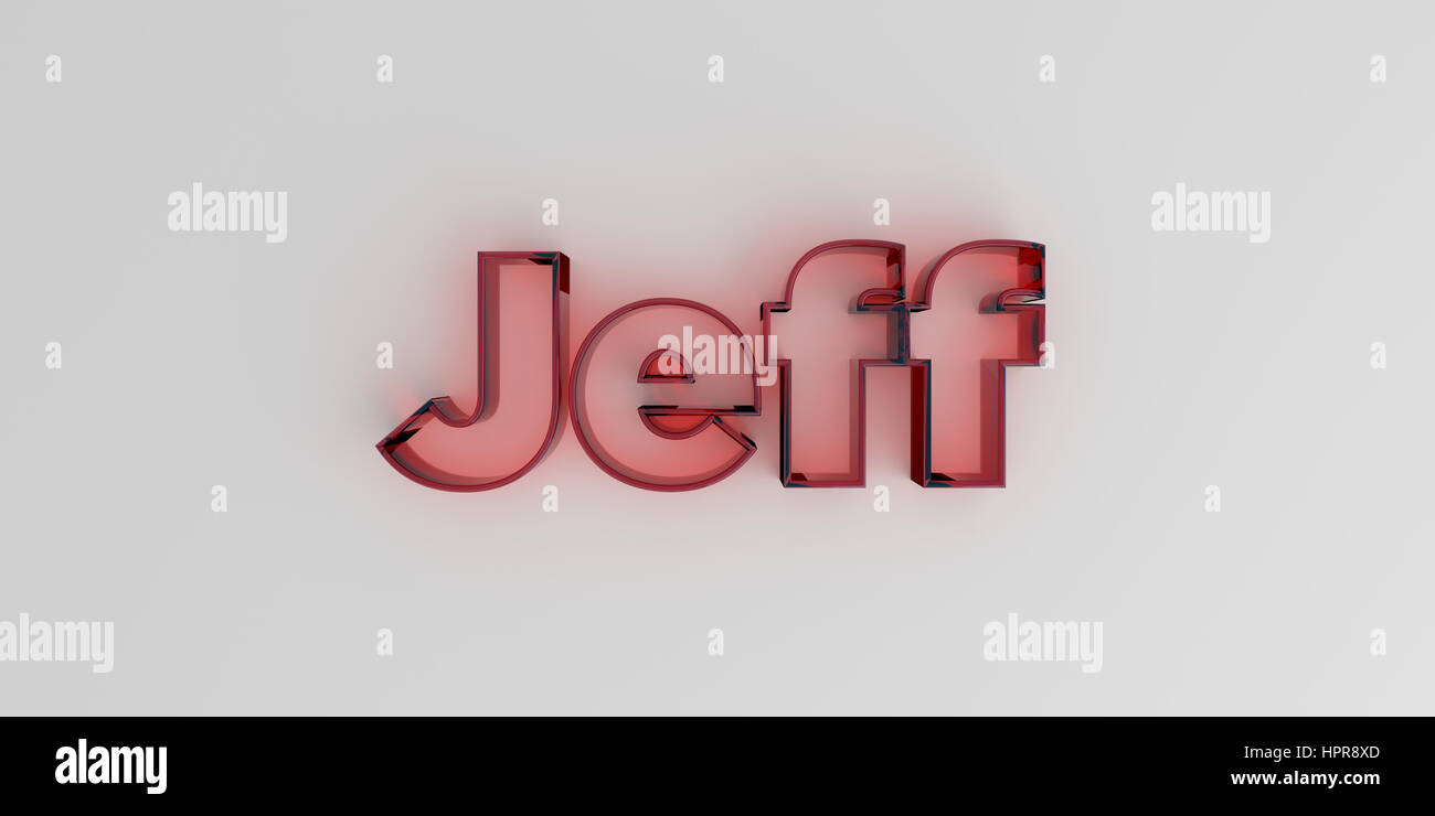 Jeff - Red glass text on white background - 3D rendered royalty free ...