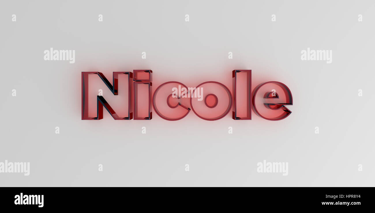Nicole - Red glass text on white background - 3D rendered royalty free ...