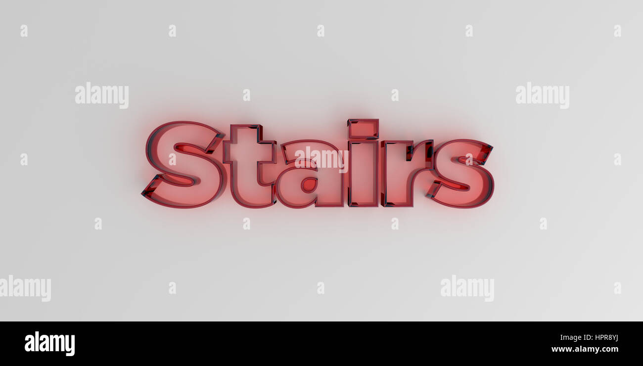 Stairs - Red glass text on white background - 3D rendered royalty free ...
