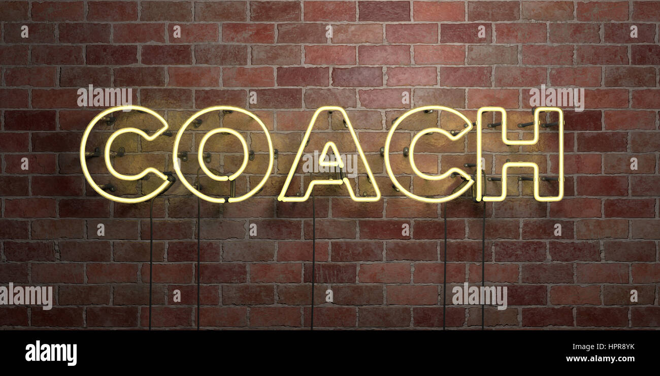 COACH - fluorescent Neon tube Sign on brickwork - Front view - 3D ...