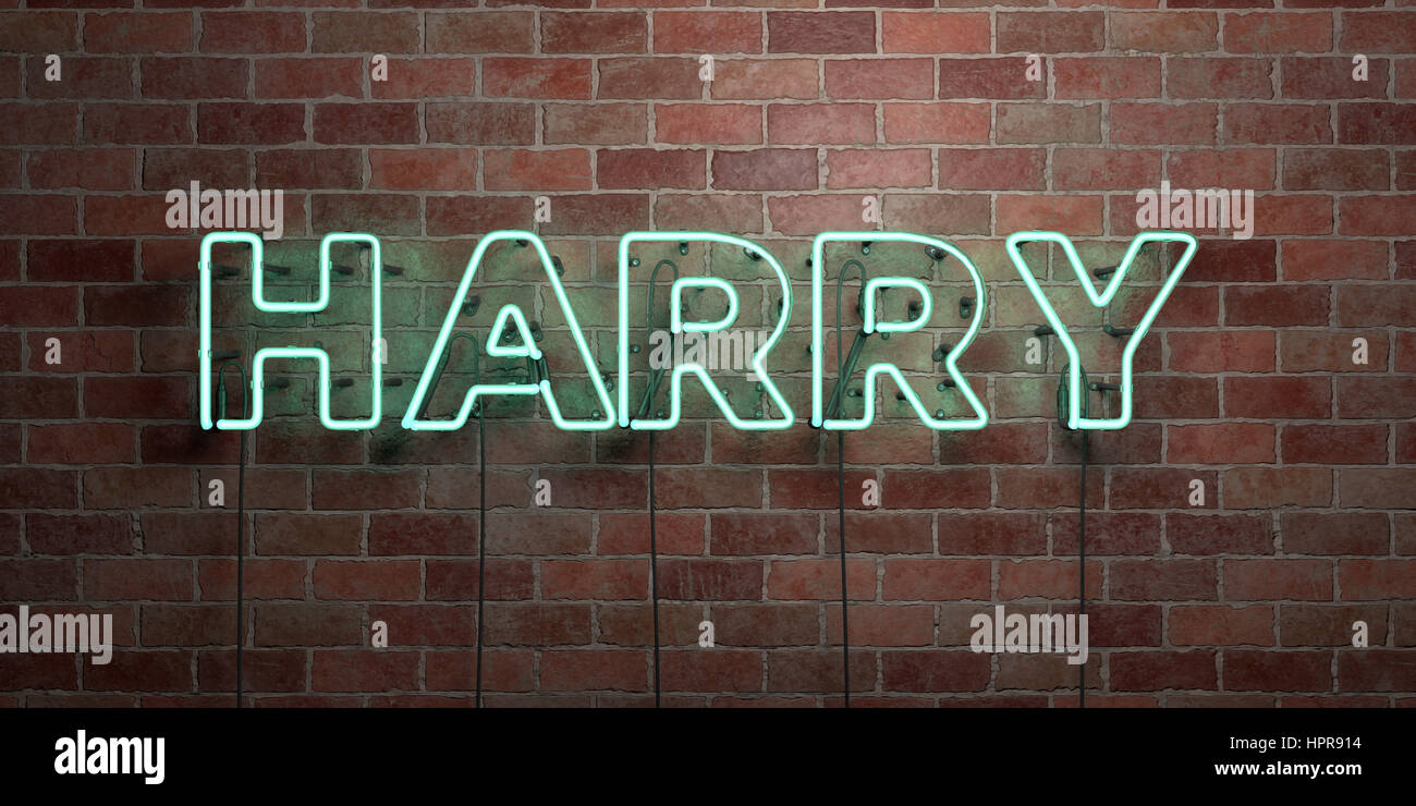 HARRY - fluorescent Neon tube Sign on brickwork - Front view - 3D ...