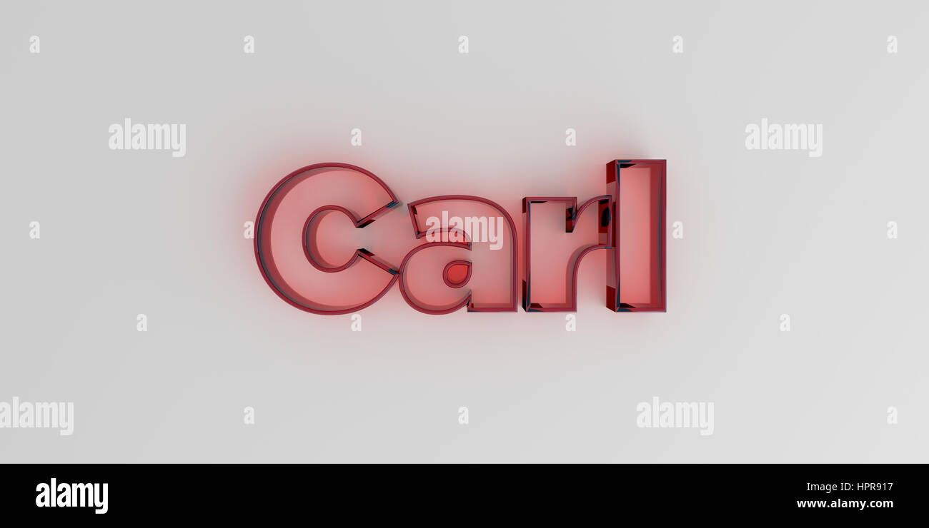 Carl - Red glass text on white background - 3D rendered royalty free ...