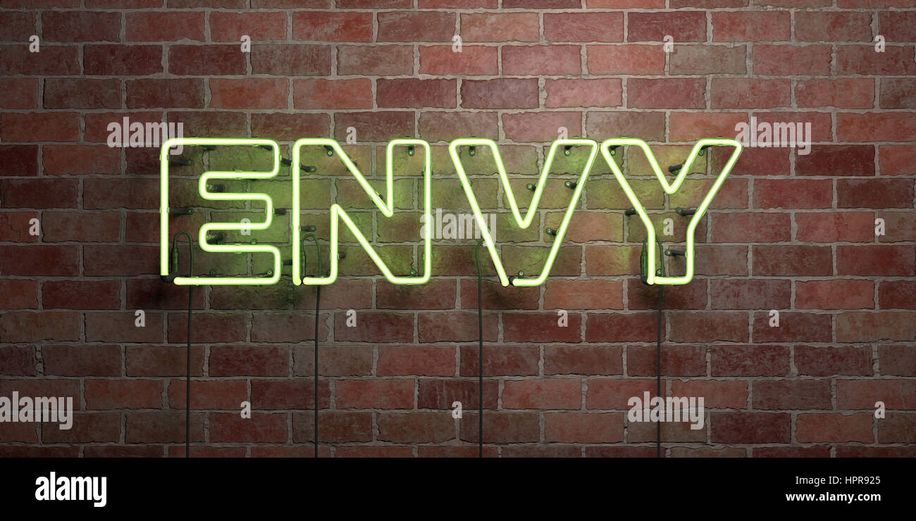 ENVY - fluorescent Neon tube Sign on brickwork - Front view - 3D ...