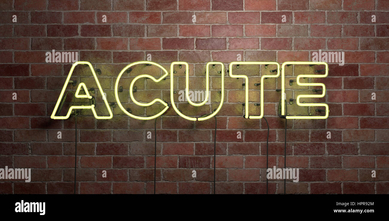 ACUTE - fluorescent Neon tube Sign on brickwork - Front view - 3D ...
