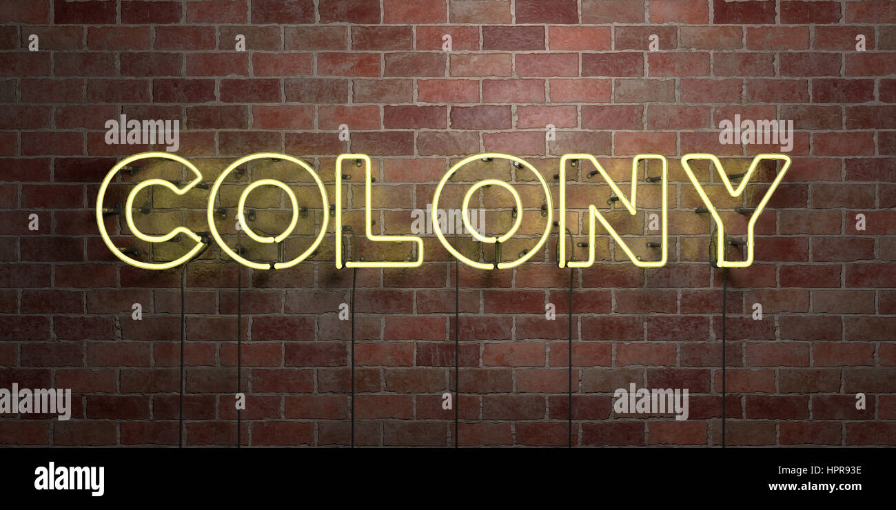 COLONY - fluorescent Neon tube Sign on brickwork - Front view - 3D ...