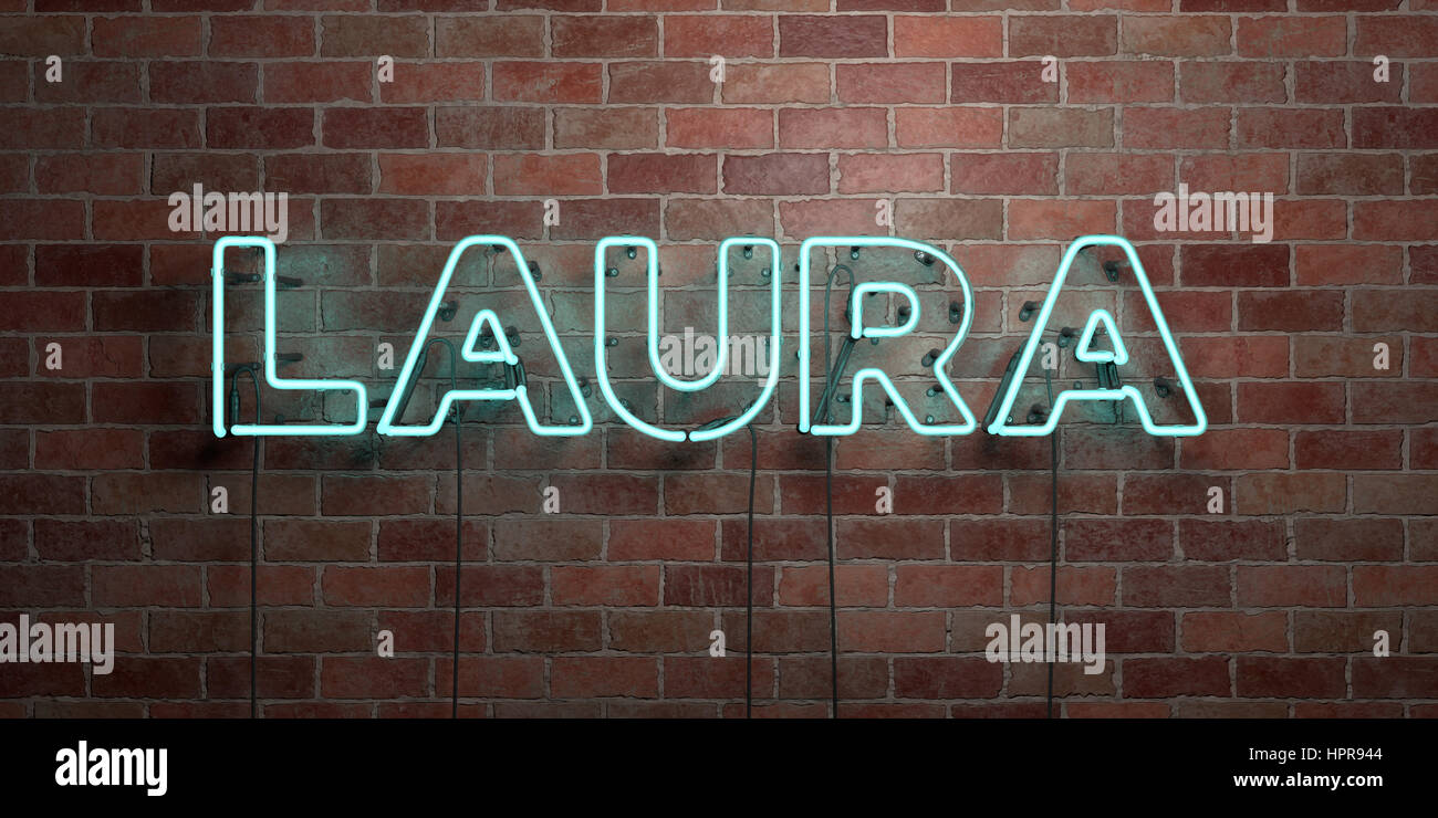 LAURA - fluorescent Neon tube Sign on brickwork - Front view - 3D ...