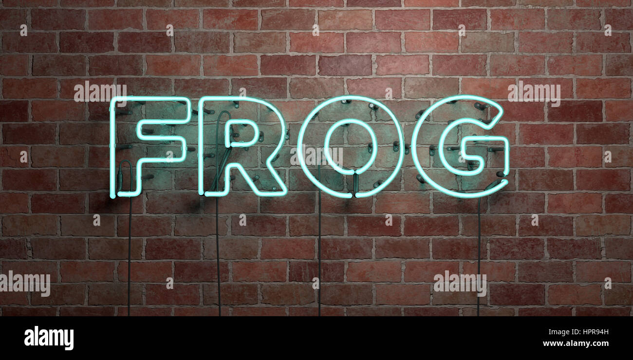 FROG - fluorescent Neon tube Sign on brickwork - Front view - 3D ...