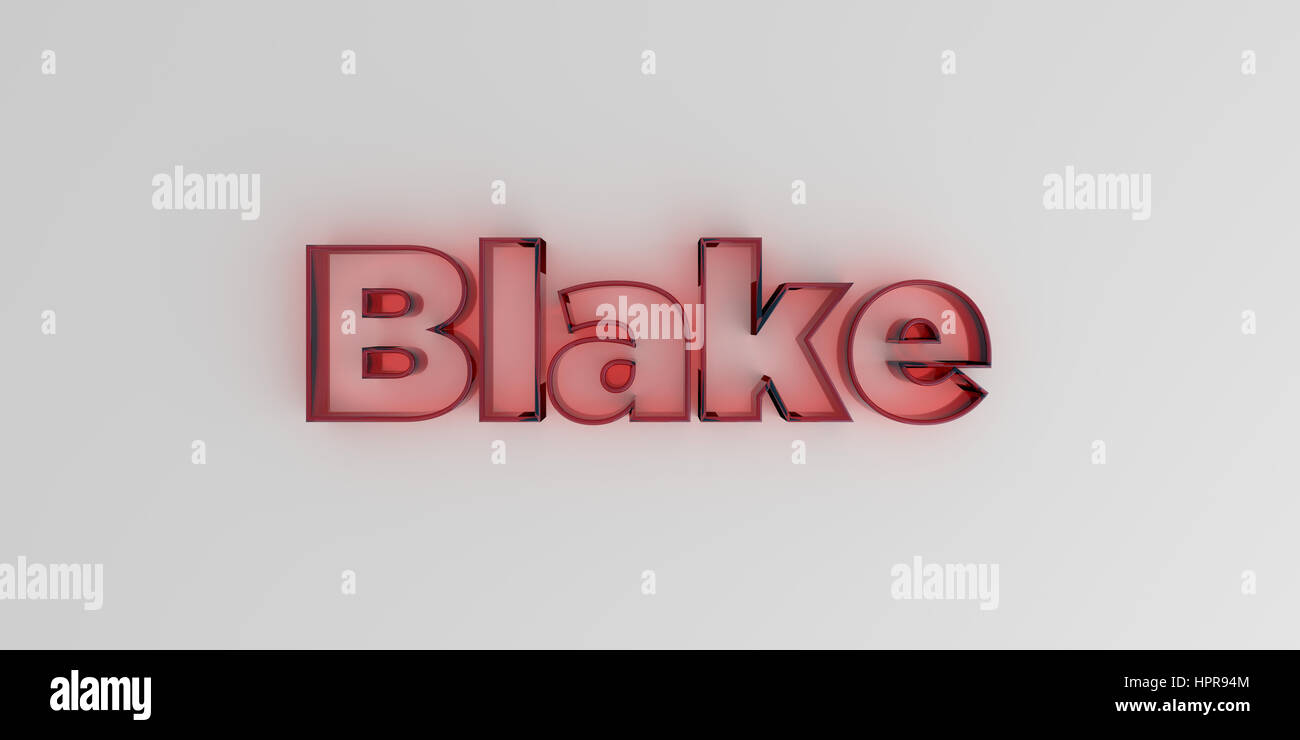 Blake - Red glass text on white background - 3D rendered royalty free ...