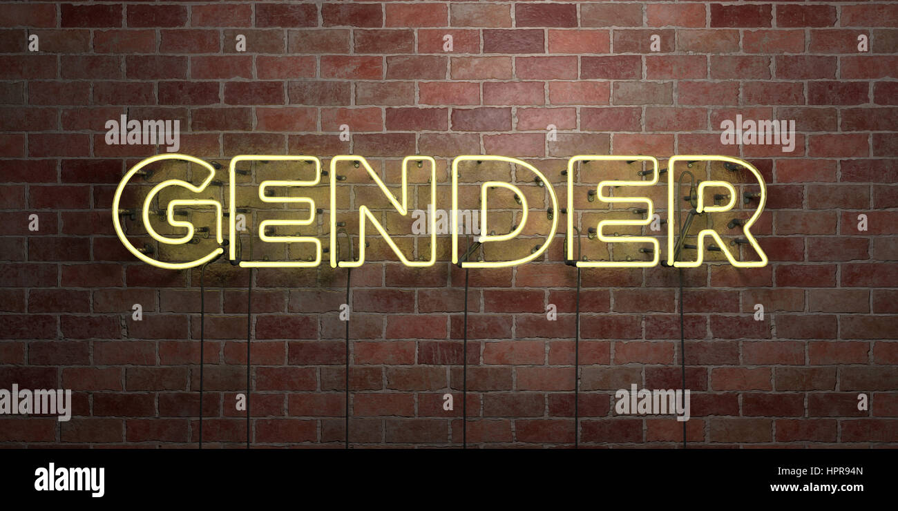 GENDER - fluorescent Neon tube Sign on brickwork - Front view - 3D ...