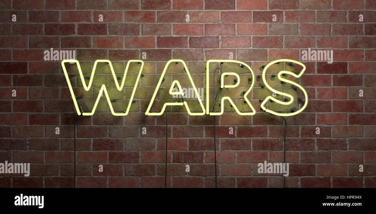 WARS - fluorescent Neon tube Sign on brickwork - Front view - 3D ...