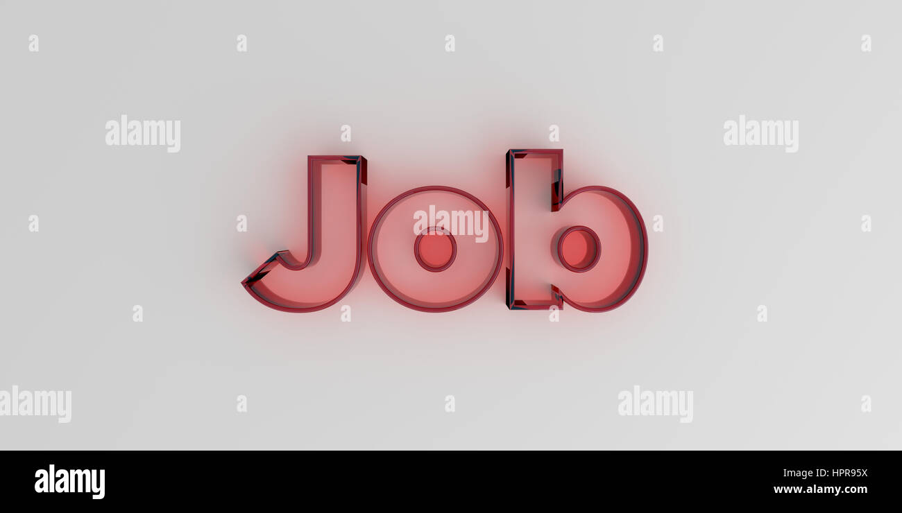 Job - Red glass text on white background - 3D rendered royalty free ...