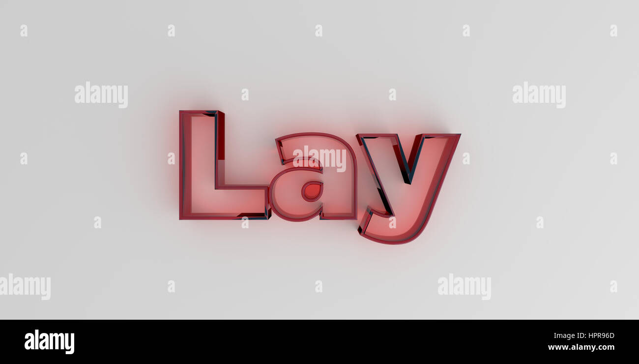 Lay - Red glass text on white background - 3D rendered royalty free ...