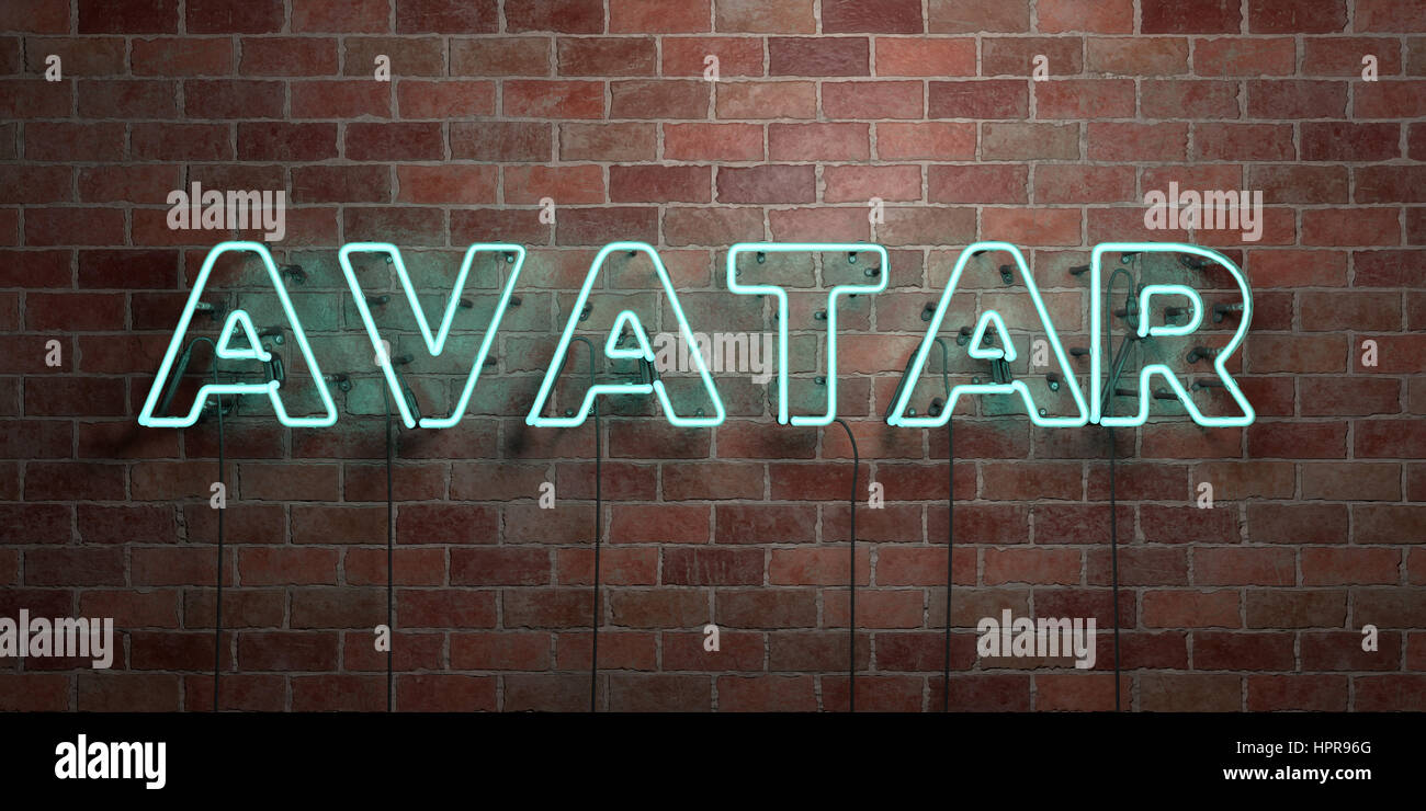 AVATAR - fluorescent Neon tube Sign on brickwork - Front view - 3D ...