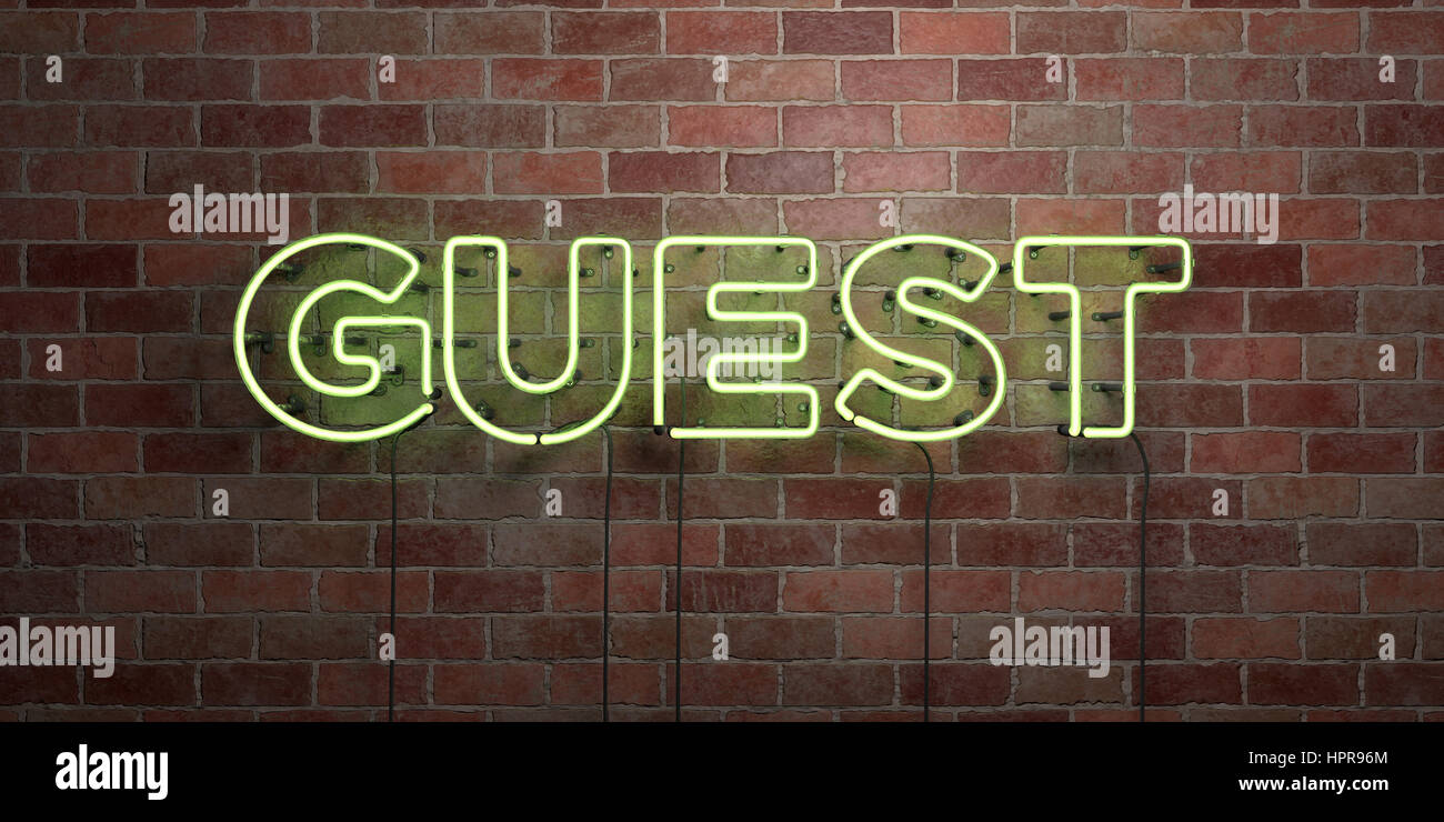 GUEST - fluorescent Neon tube Sign on brickwork - Front view - 3D ...