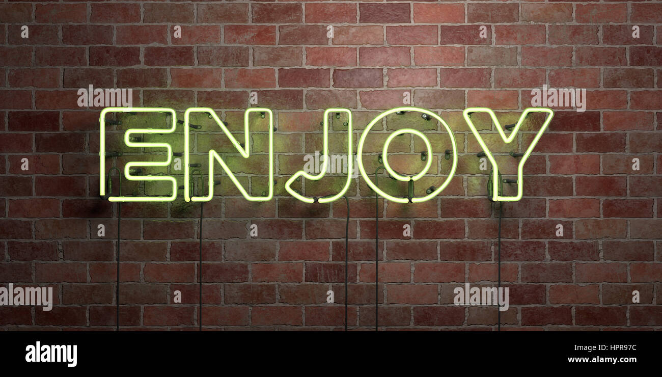 ENJOY - fluorescent Neon tube Sign on brickwork - Front view - 3D ...