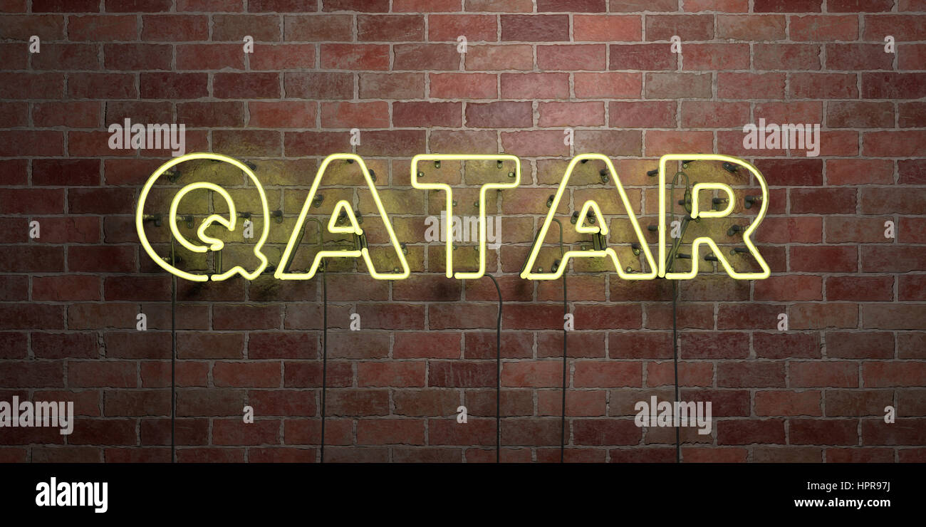 QATAR - fluorescent Neon tube Sign on brickwork - Front view - 3D ...