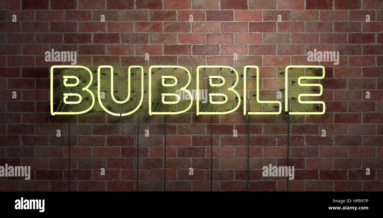 BUBBLE - fluorescent Neon tube Sign on brickwork - Front view - 3D ...