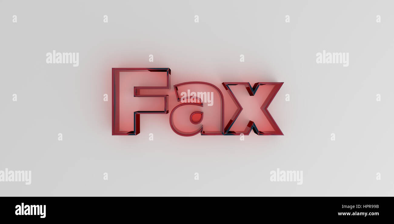 Fax - Red glass text on white background - 3D rendered royalty free ...