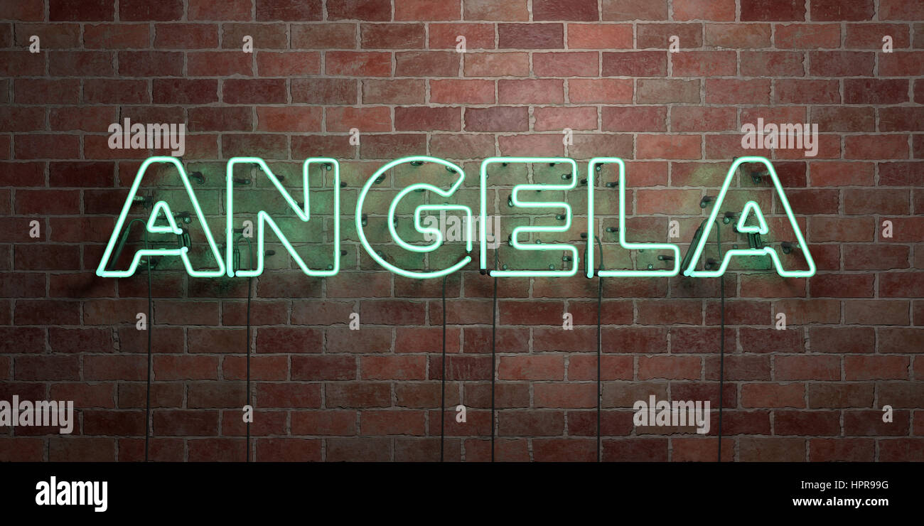 ANGELA - fluorescent Neon tube Sign on brickwork - Front view - 3D ...