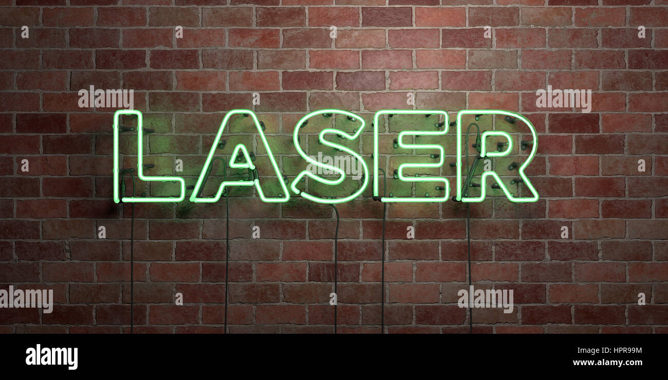 LASER - fluorescent Neon tube Sign on brickwork - Front view - 3D ...
