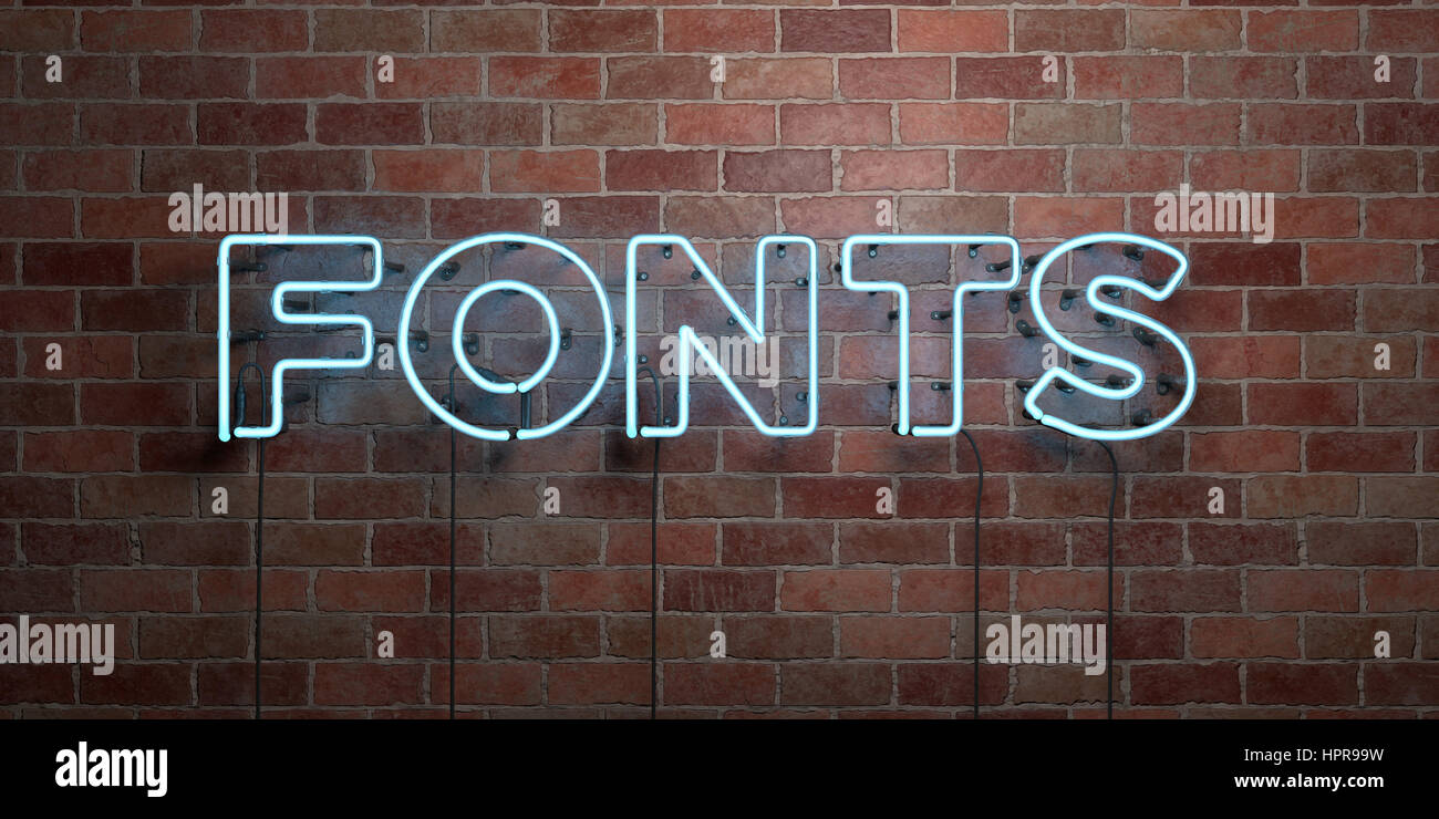 FONTS - fluorescent Neon tube Sign on brickwork - Front view - 3D ...
