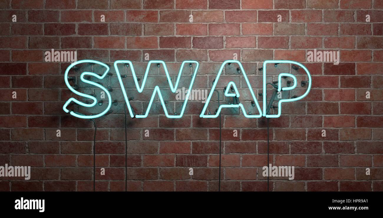 SWAP - fluorescent Neon tube Sign on brickwork - Front view - 3D ...