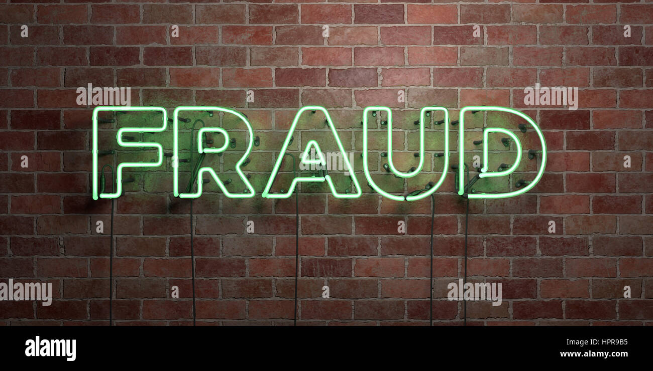 FRAUD - fluorescent Neon tube Sign on brickwork - Front view - 3D ...