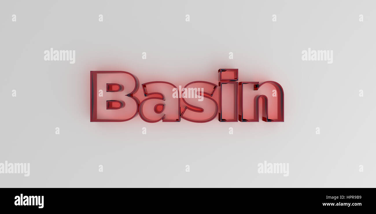 Basin - Red glass text on white background - 3D rendered royalty free ...