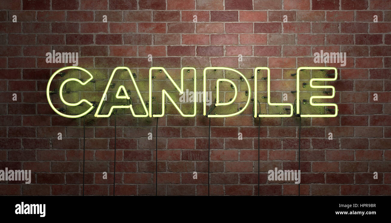 CANDLE - fluorescent Neon tube Sign on brickwork - Front view - 3D ...