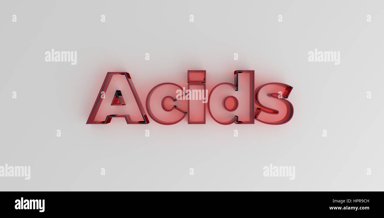 Acids - Red glass text on white background - 3D rendered royalty free ...