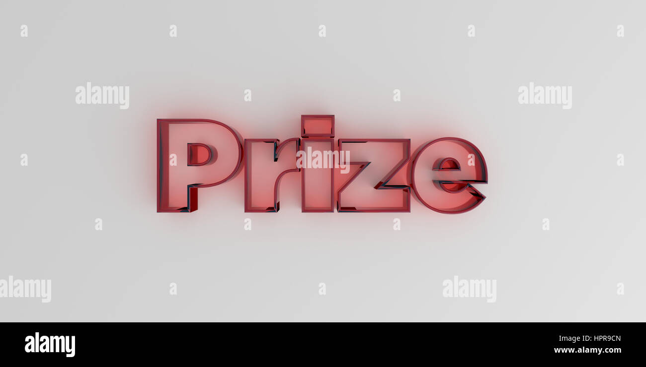 Prize - Red glass text on white background - 3D rendered royalty free ...