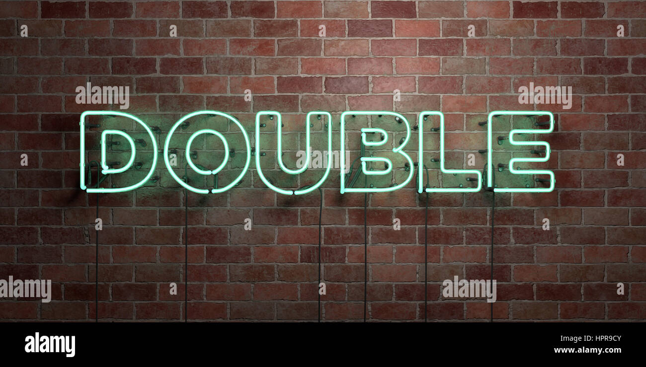 DOUBLE - fluorescent Neon tube Sign on brickwork - Front view - 3D ...