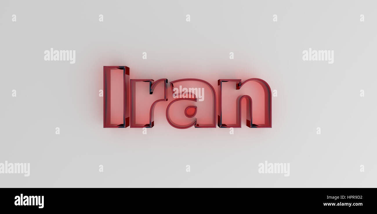 Iran - Red glass text on white background - 3D rendered royalty free ...