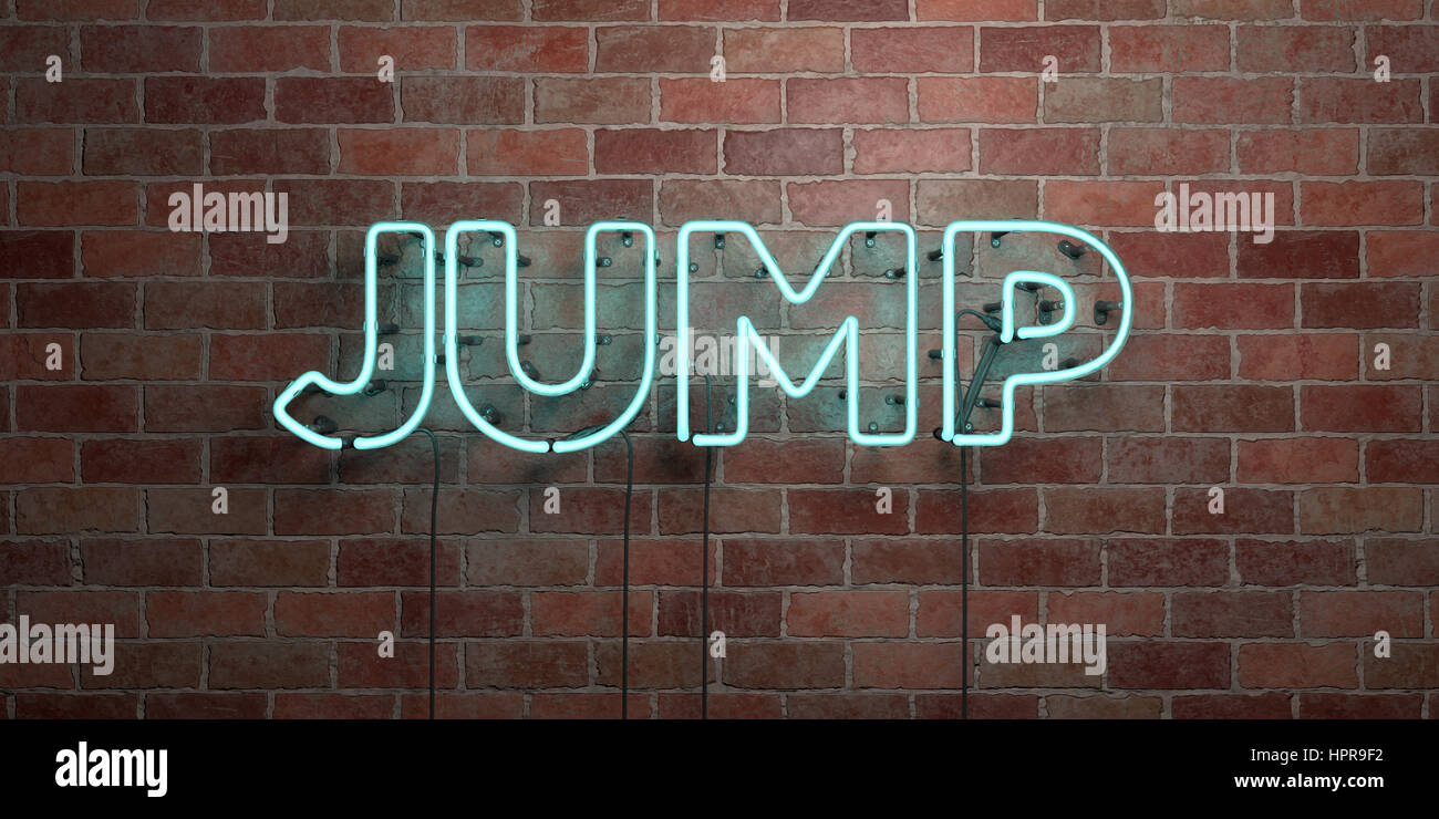 JUMP - fluorescent Neon tube Sign on brickwork - Front view - 3D ...