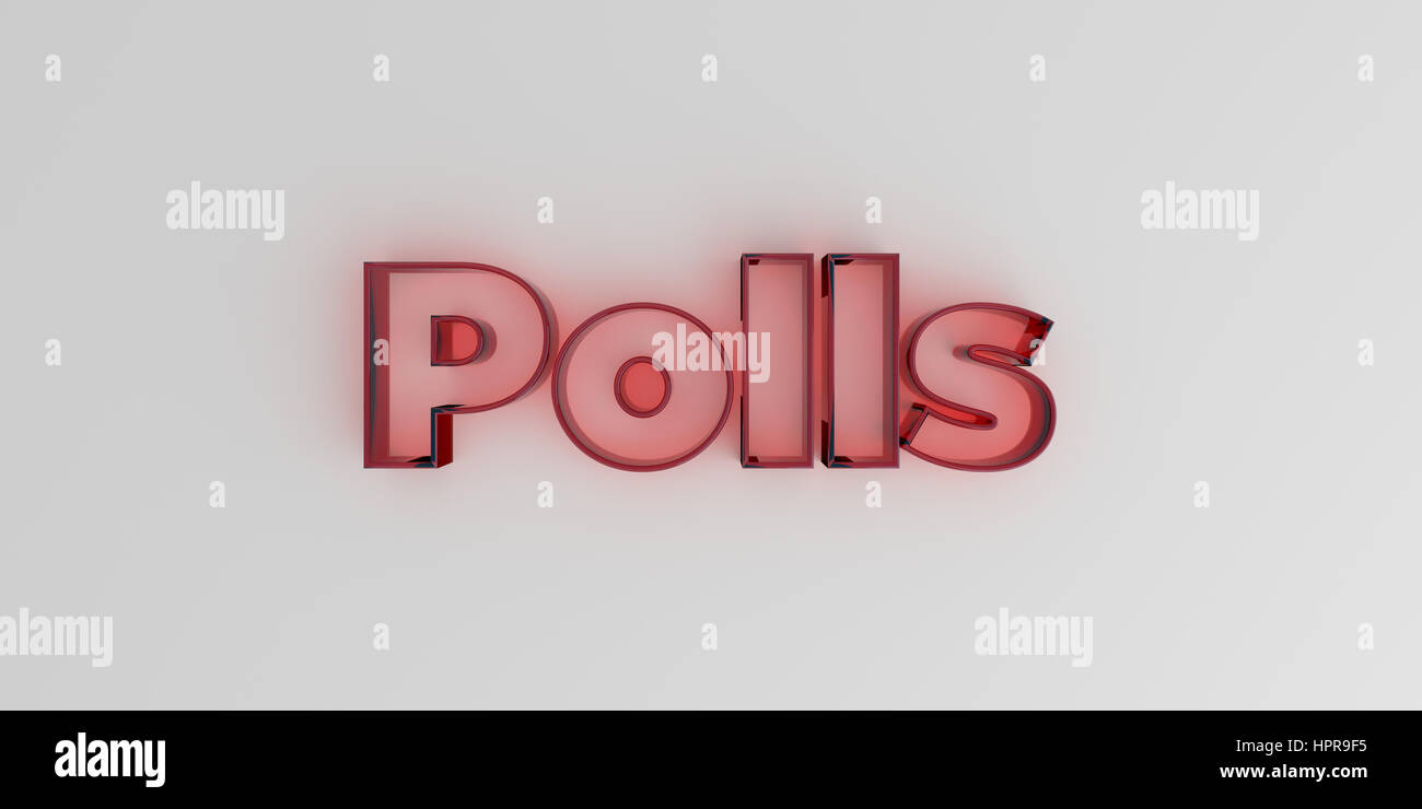 Polls - Red glass text on white background - 3D rendered royalty free ...
