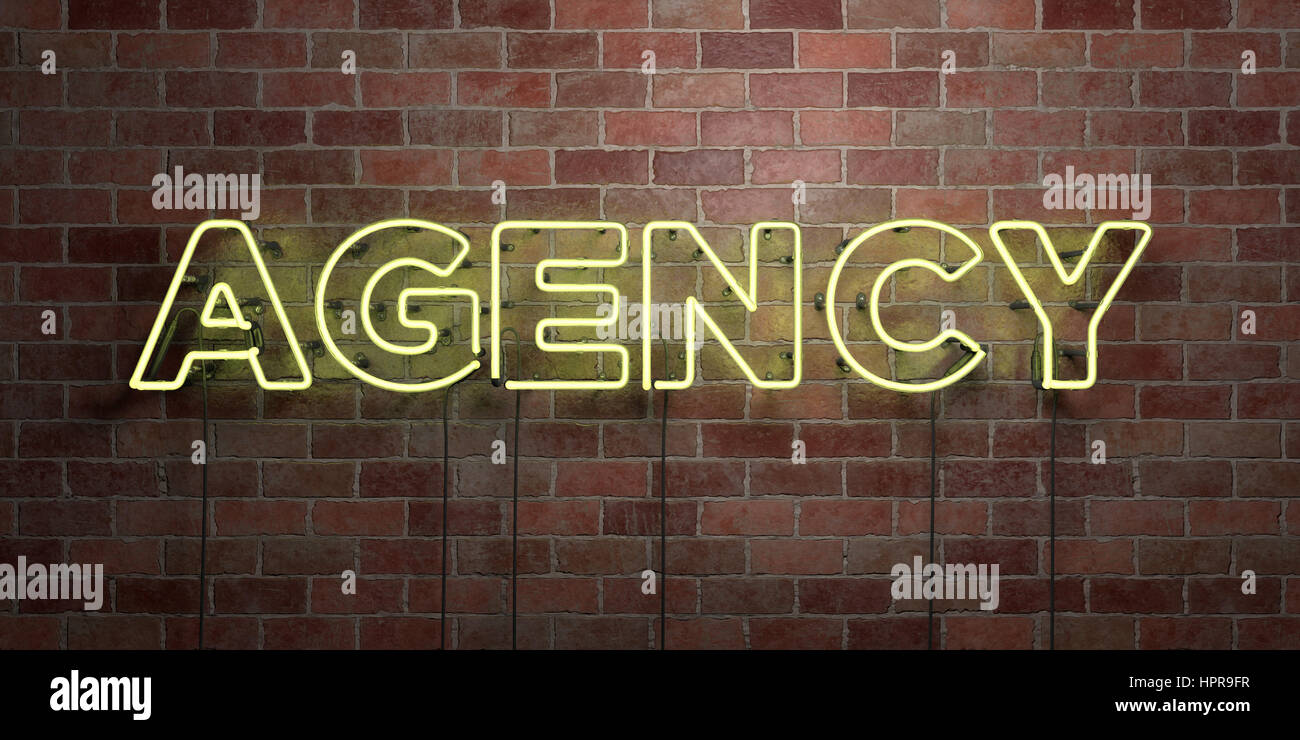AGENCY - fluorescent Neon tube Sign on brickwork - Front view - 3D ...