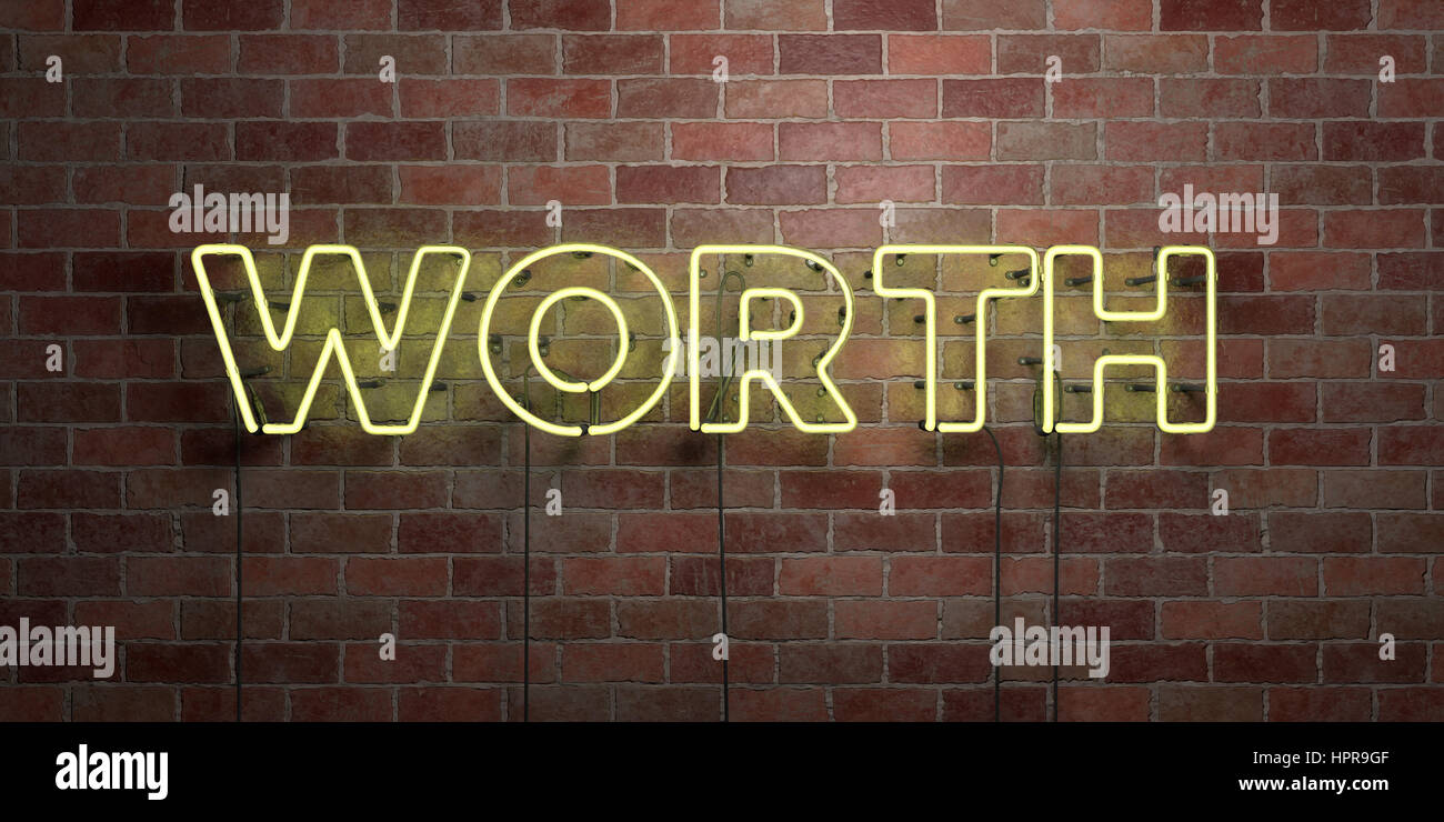 WORTH - fluorescent Neon tube Sign on brickwork - Front view - 3D ...