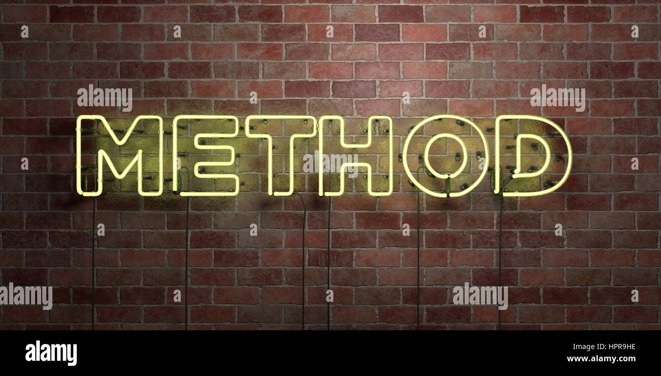 METHOD - fluorescent Neon tube Sign on brickwork - Front view - 3D ...