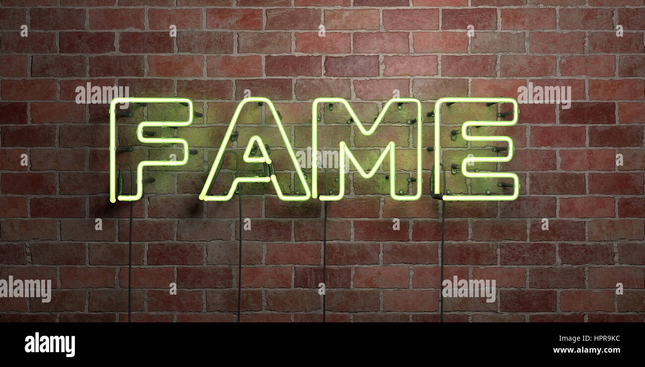 FAME - fluorescent Neon tube Sign on brickwork - Front view - 3D ...