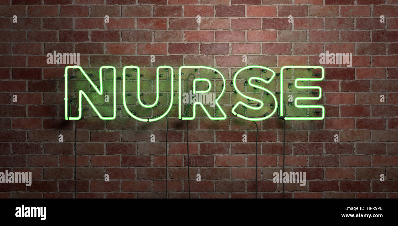 NURSE - fluorescent Neon tube Sign on brickwork - Front view - 3D ...