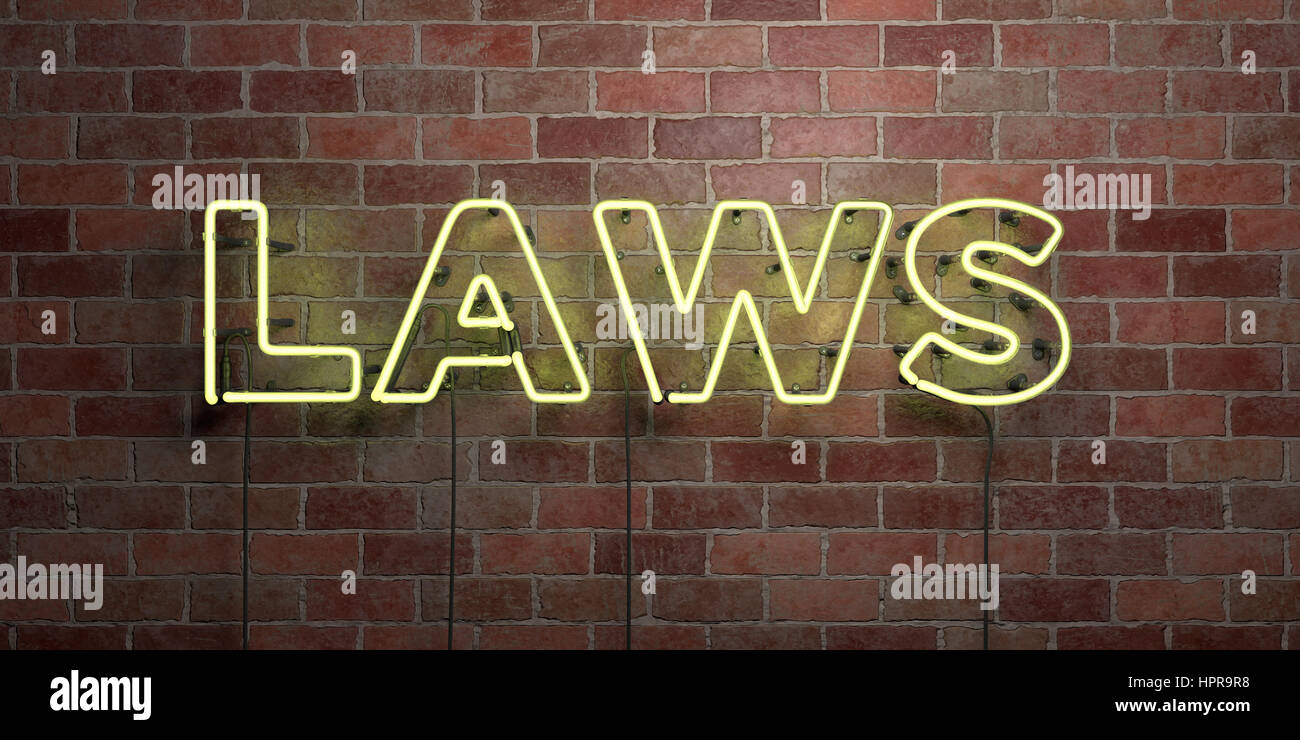 LAWS - fluorescent Neon tube Sign on brickwork - Front view - 3D ...