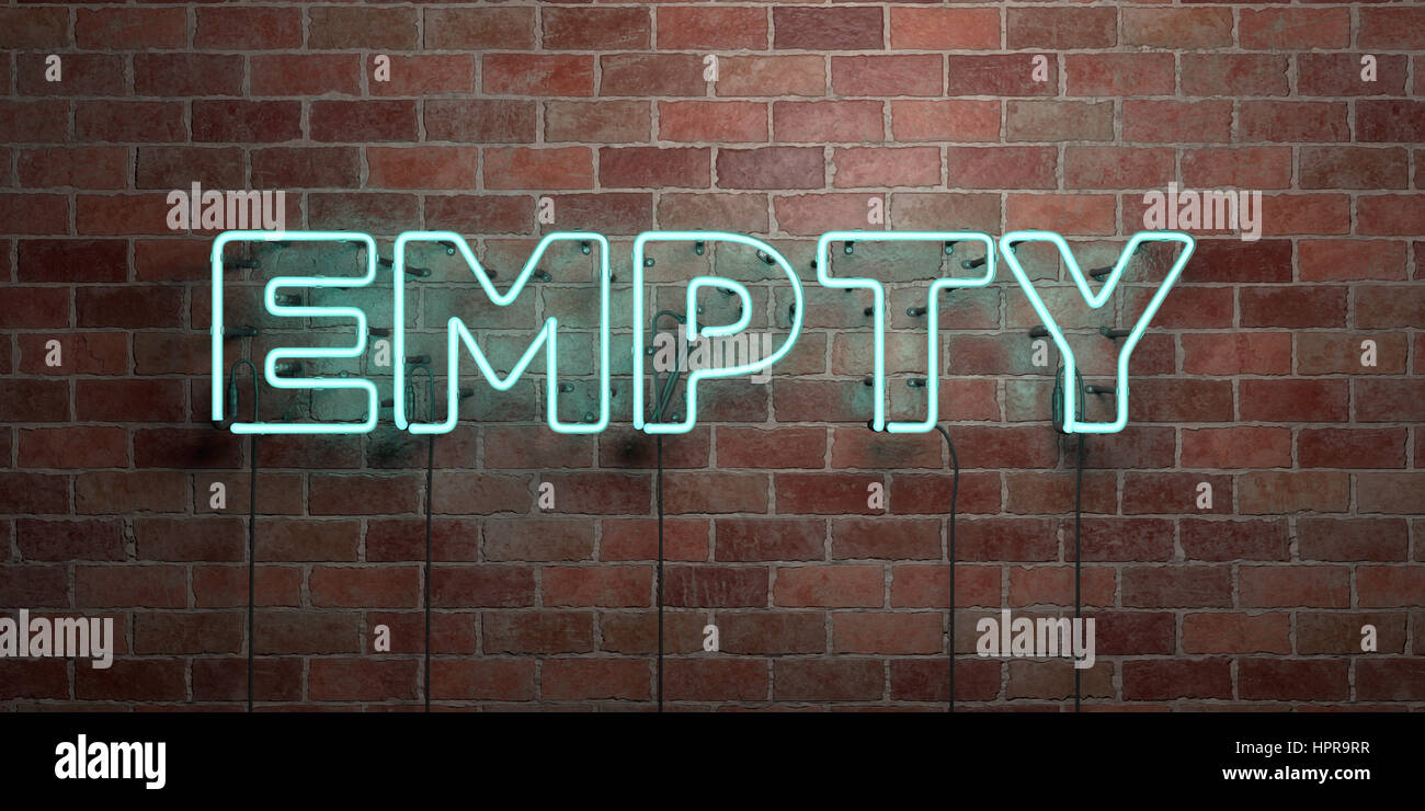 EMPTY - fluorescent Neon tube Sign on brickwork - Front view - 3D ...