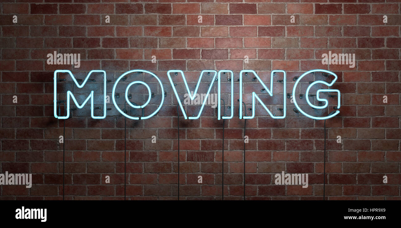 MOVING - fluorescent Neon tube Sign on brickwork - Front view - 3D ...