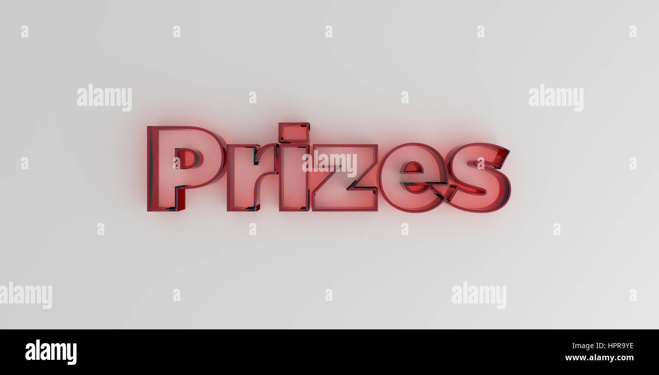 Prizes - Red glass text on white background - 3D rendered royalty free ...